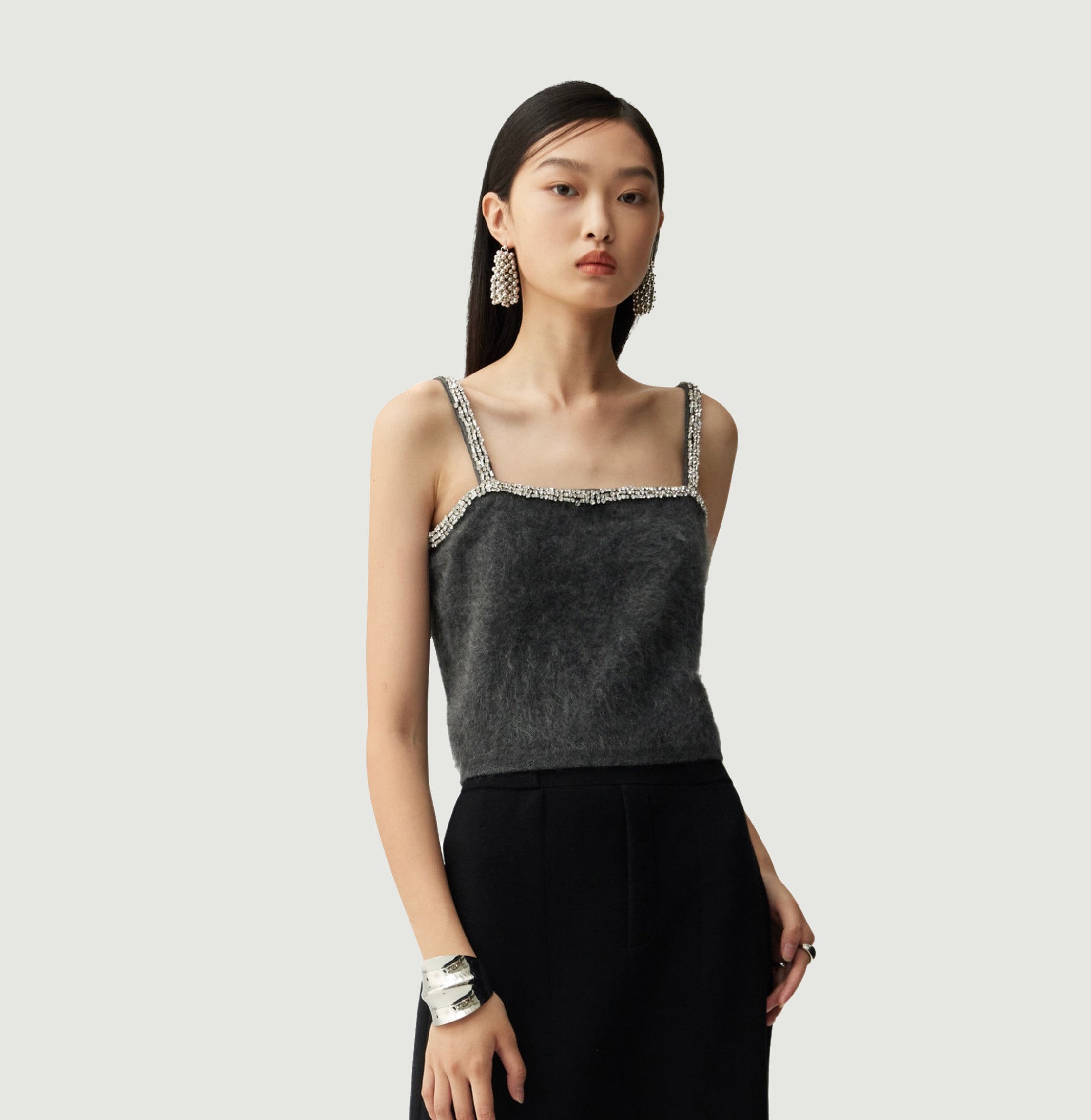 FLUFFY CASHMERE CAMISOLE WITH CRYSTAL EMBELLISH – CRUSH Collection