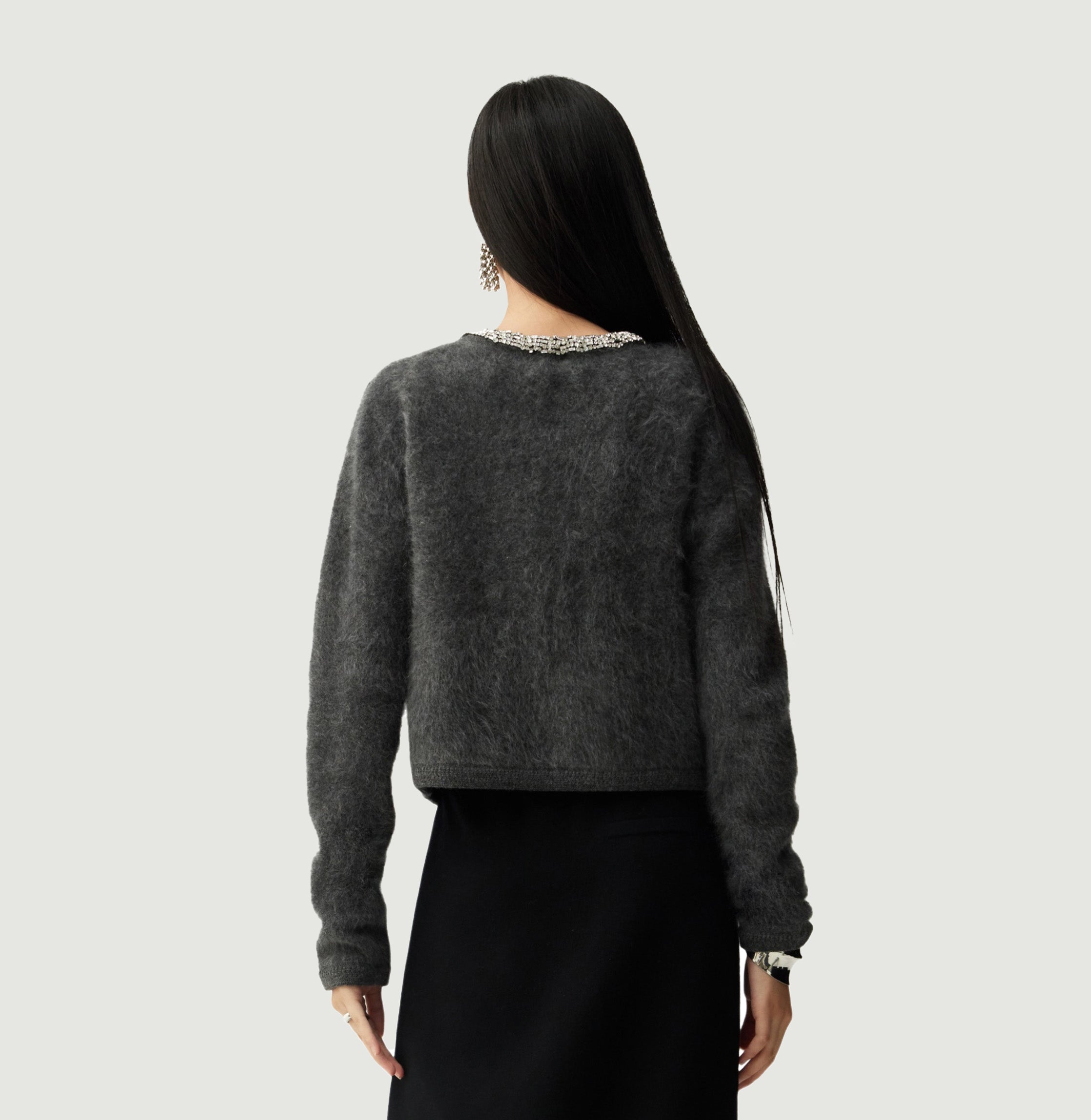 FLUFFY CASHMERE CARDIGAN SWEATER WITH CRYSTAL EMBELLISH – CRUSH Collection
