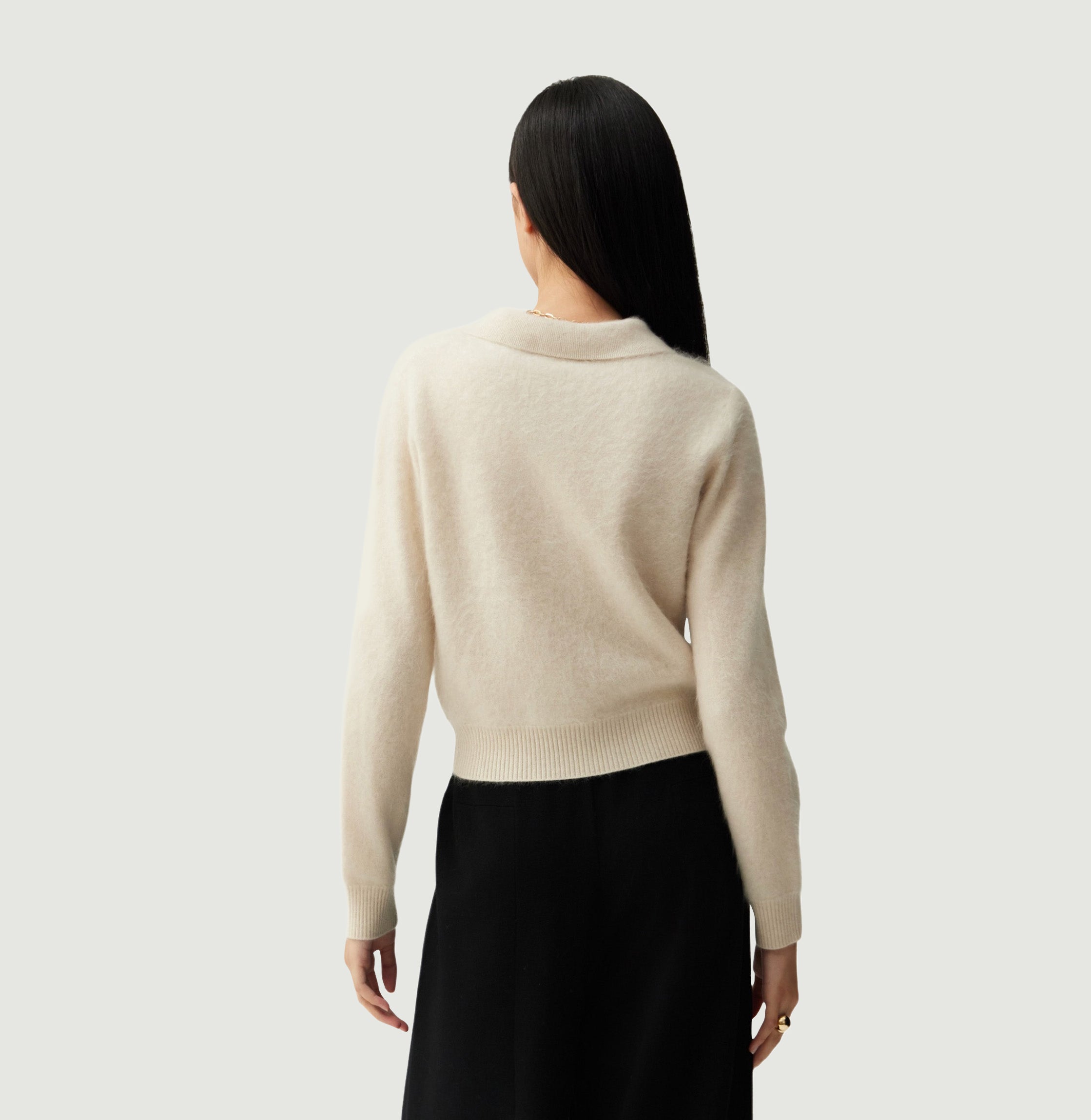 FLUFFY CASHMERE POLO WITH CRYSTAL BUTTONS – CRUSH Collection