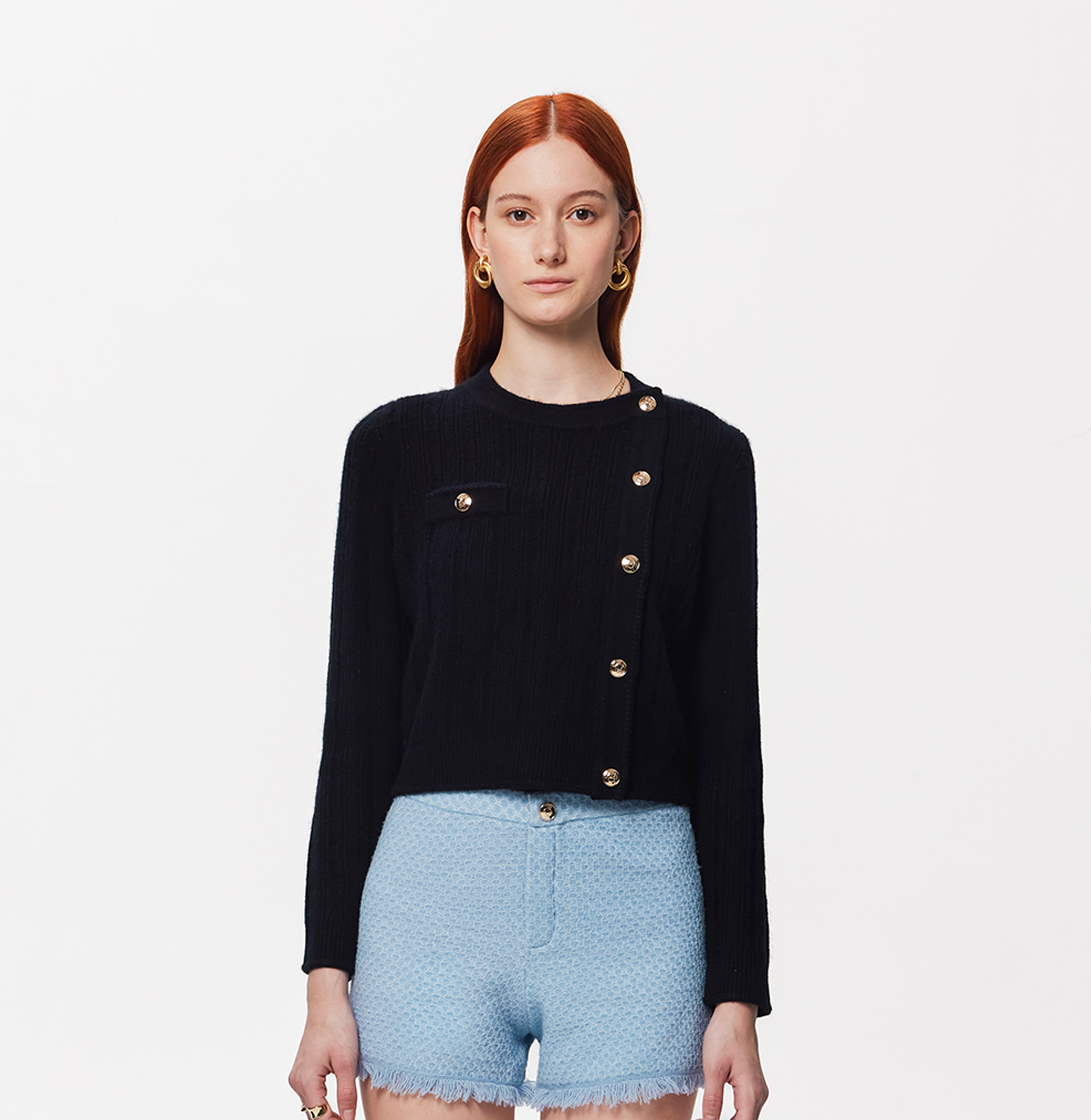 VERTICAL-STRIPED CASHMERE ASYMMETRIC CARDIGAN – CRUSH Collection